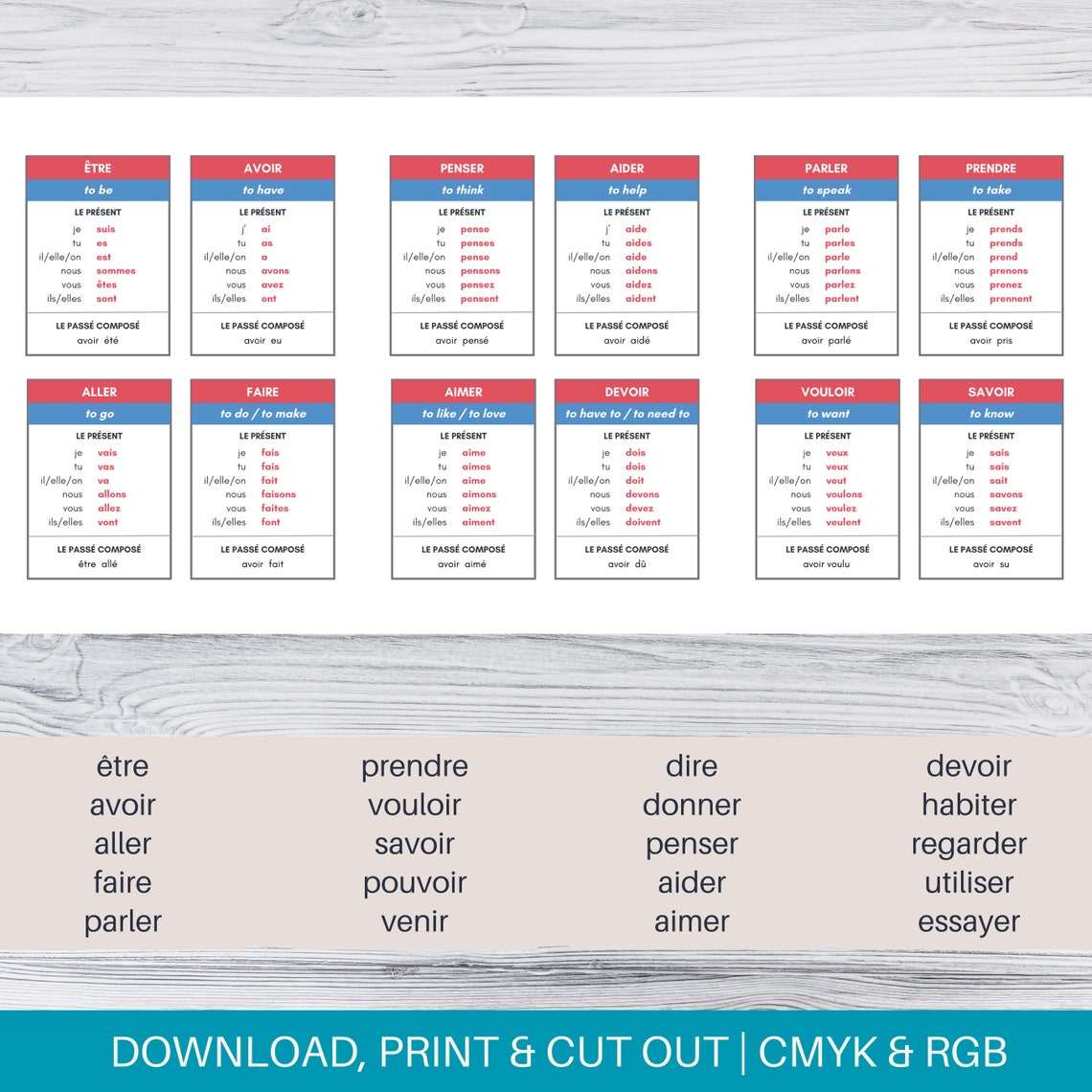 Printable Verbs in French Flash Cards for Home Schooling Learn French ...