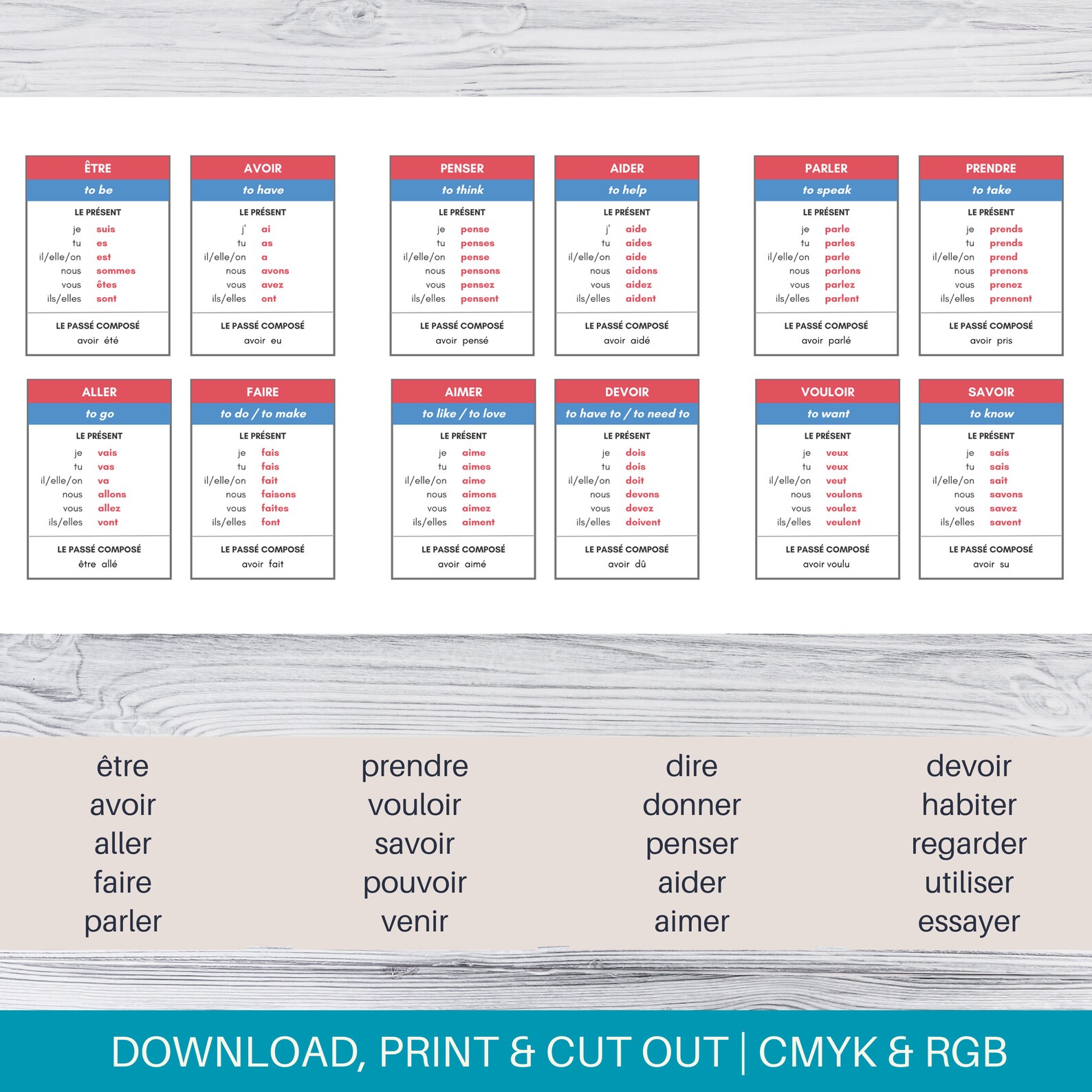 Printable Verbs in French Flash Cards for Home Schooling Learn French ...