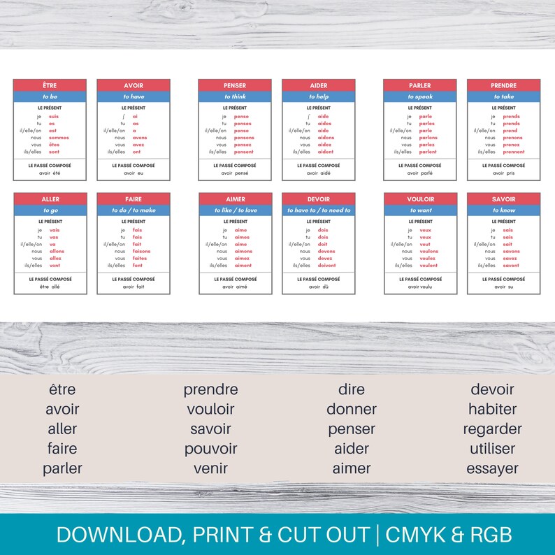 Printable Verbs in French Flash Cards for Home Schooling Learn French ...