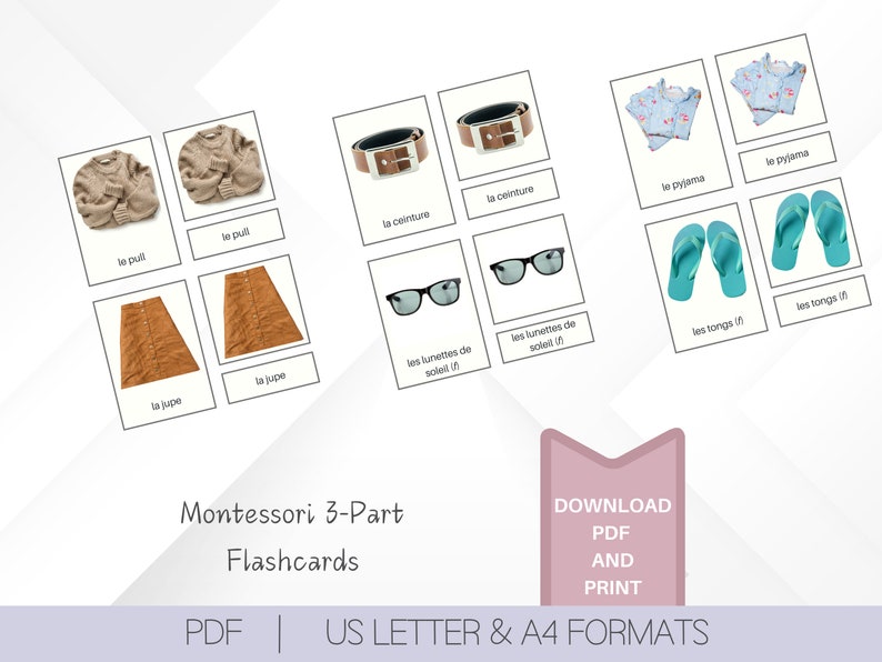 20 Clothes in French | French Montessori Learning | Flashcards for ...