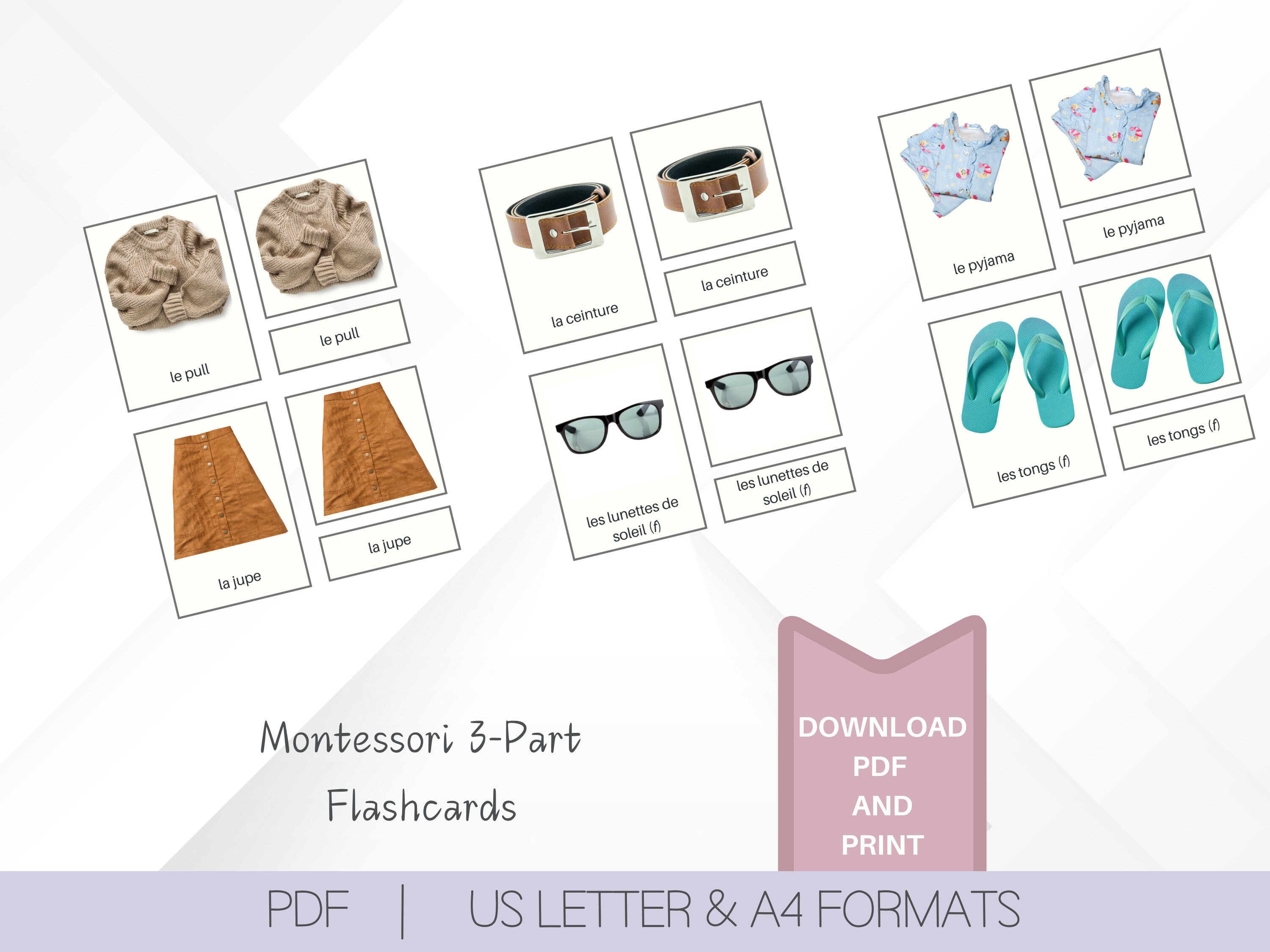 20 Clothes in French | French Montessori Learning | Flashcards for ...