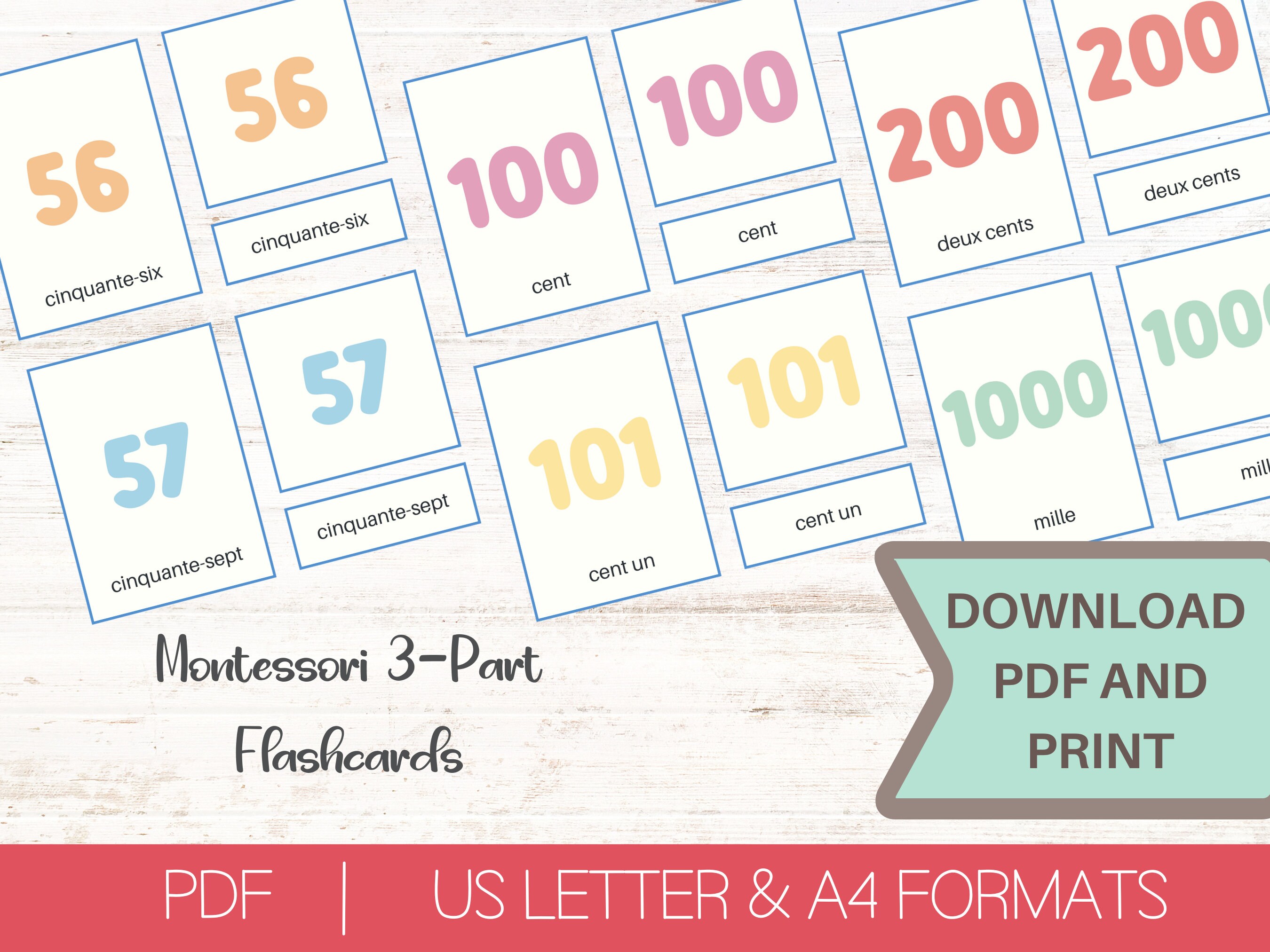 French Numbers Cards | Montessori 3 Part Flashcards | Printable ...