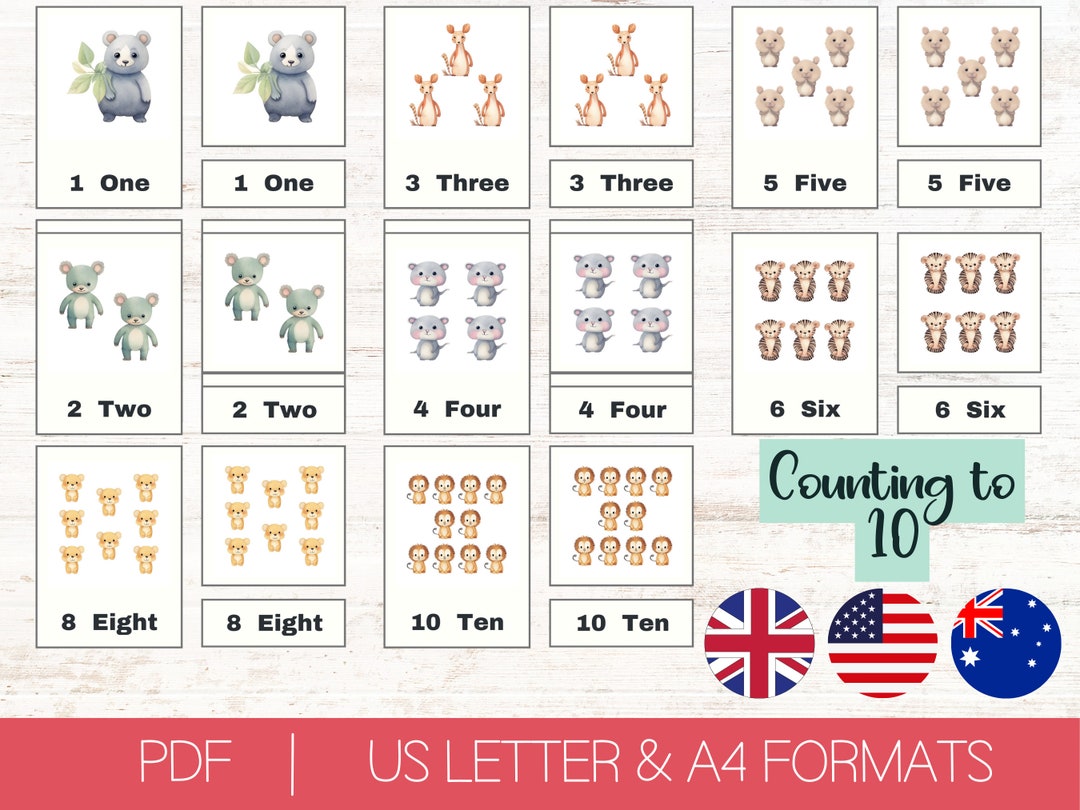 Montessori Counting to 10 | Montessori School 3 Part Flashcards for ...