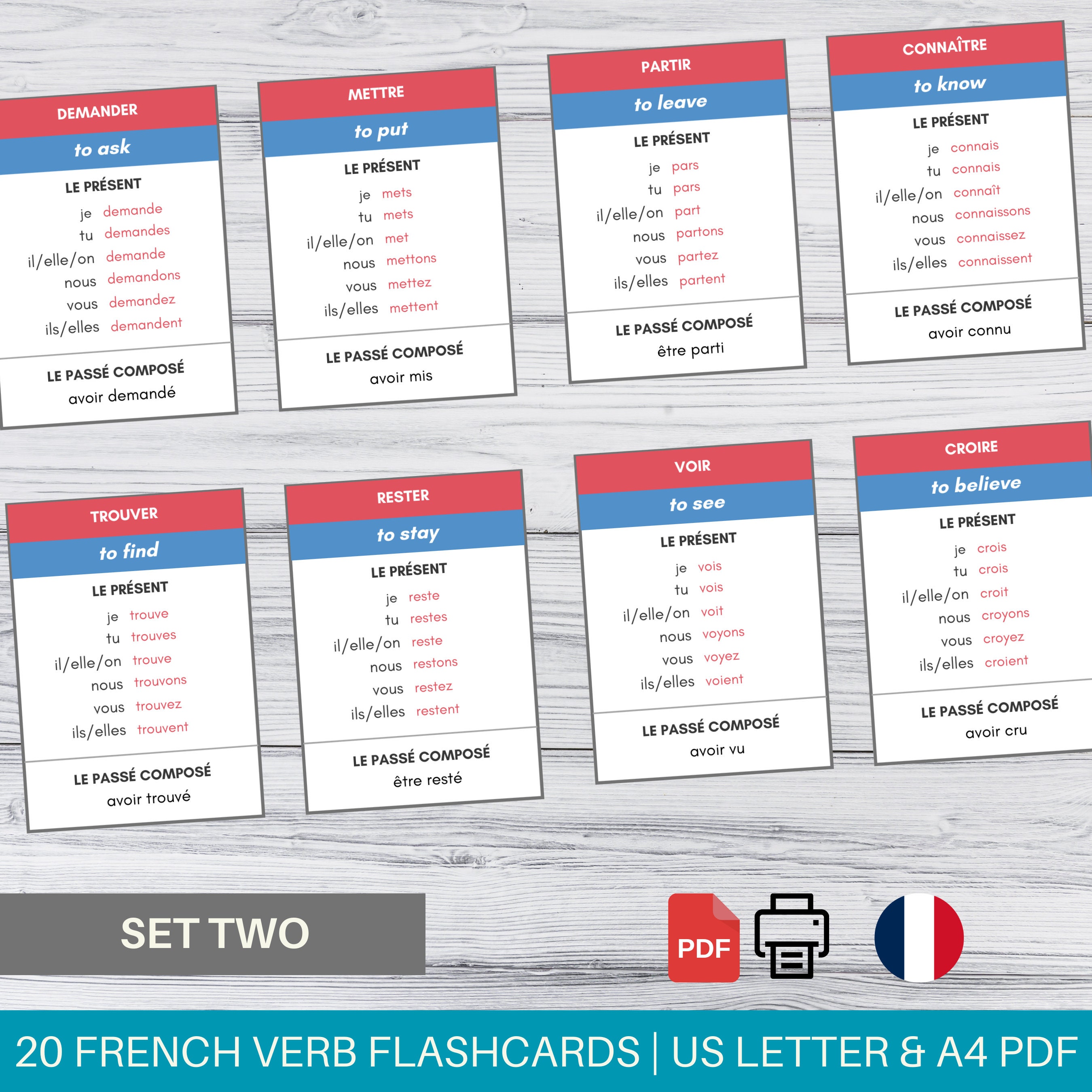 Printable Verbs in French Flash Cards for Home Schooling - Etsy