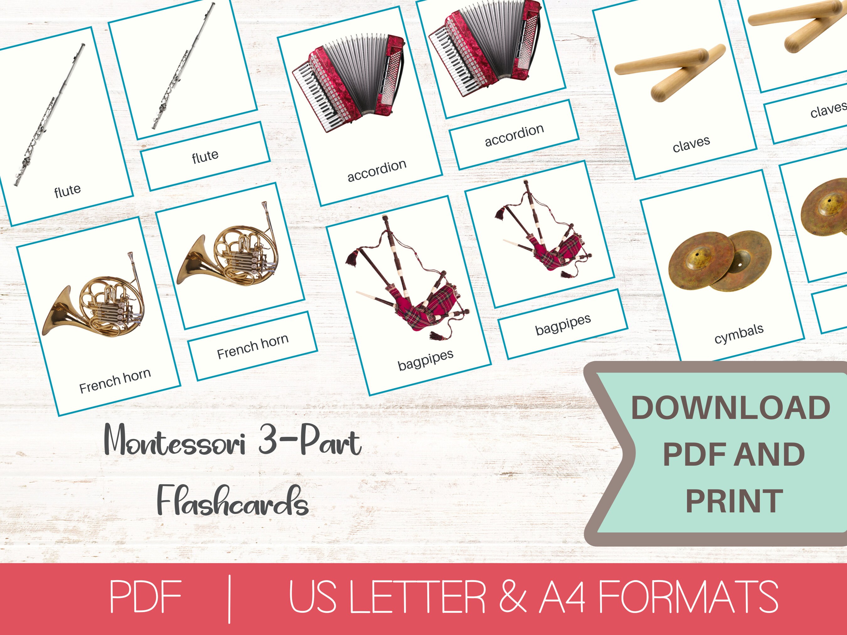 30 Musical Instruments Montessori School 3 Part Flashcards - Etsy