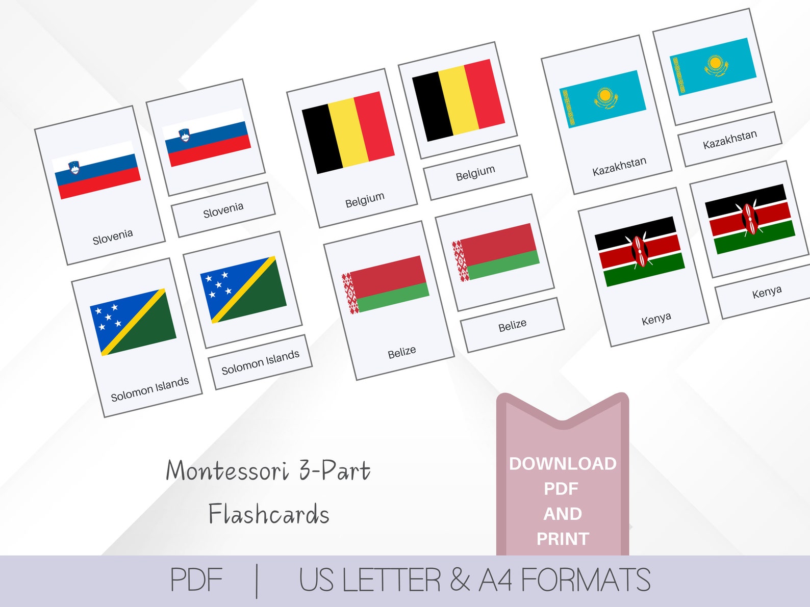 197 World Flags | Montessori School 3 Part Flashcards | Printable ...