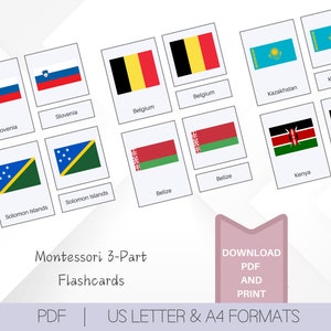 197 World Flags | Montessori School 3 Part Flashcards | Printable ...