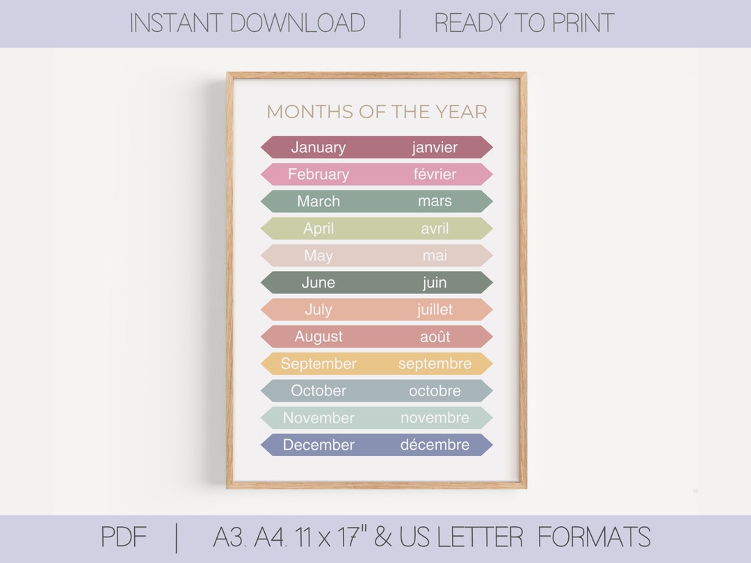 Bilingual Months of the Year in French & English Educational Poster for ...