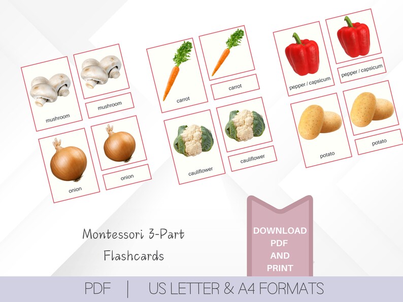 25 Vegetables | Montessori School 3 Part Flashcards | Printable ...