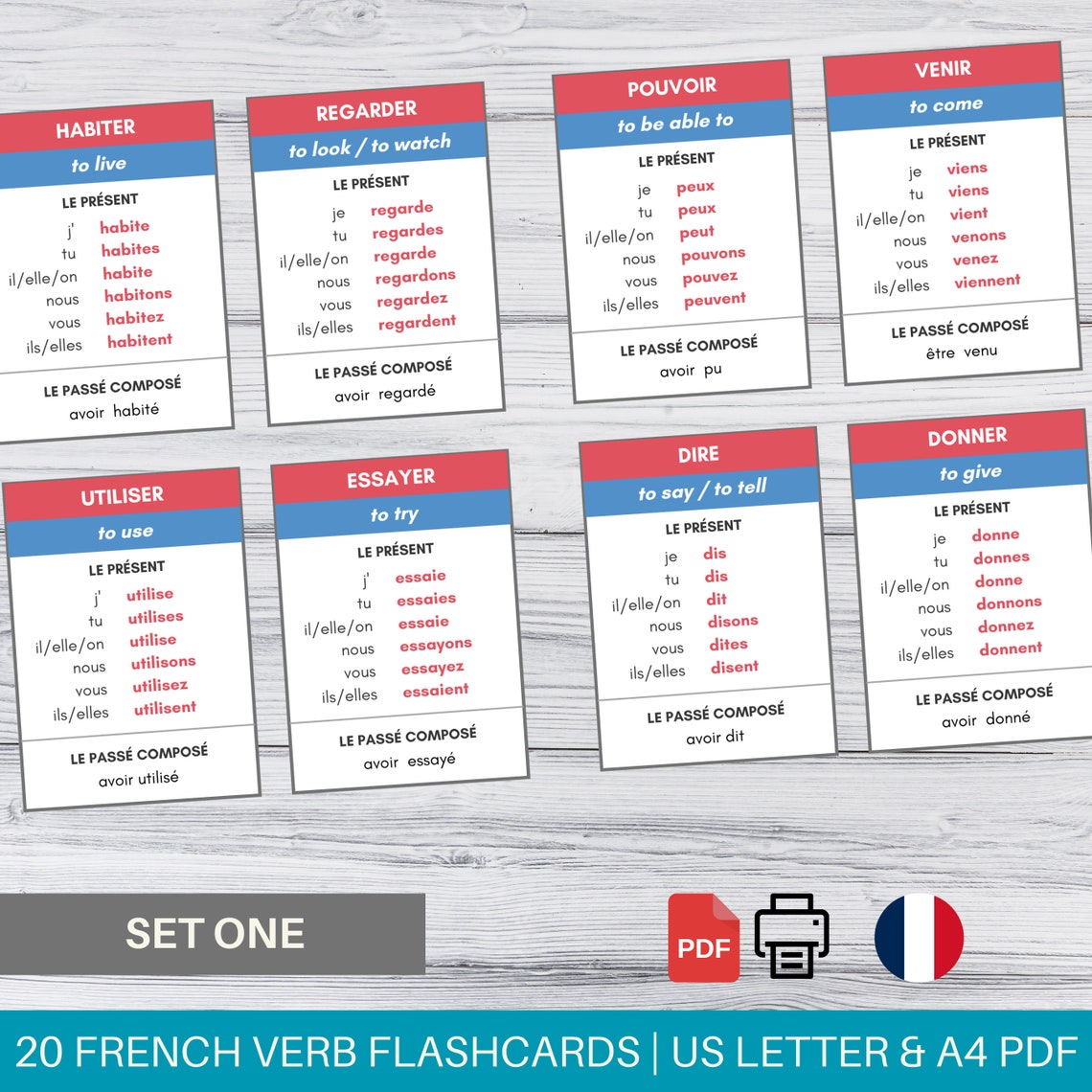 Printable Verbs in French Flash Cards for Home Schooling - Etsy Canada