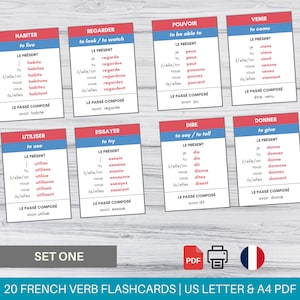Printable Verbs in French Flash Cards for Home Schooling Learn French ...
