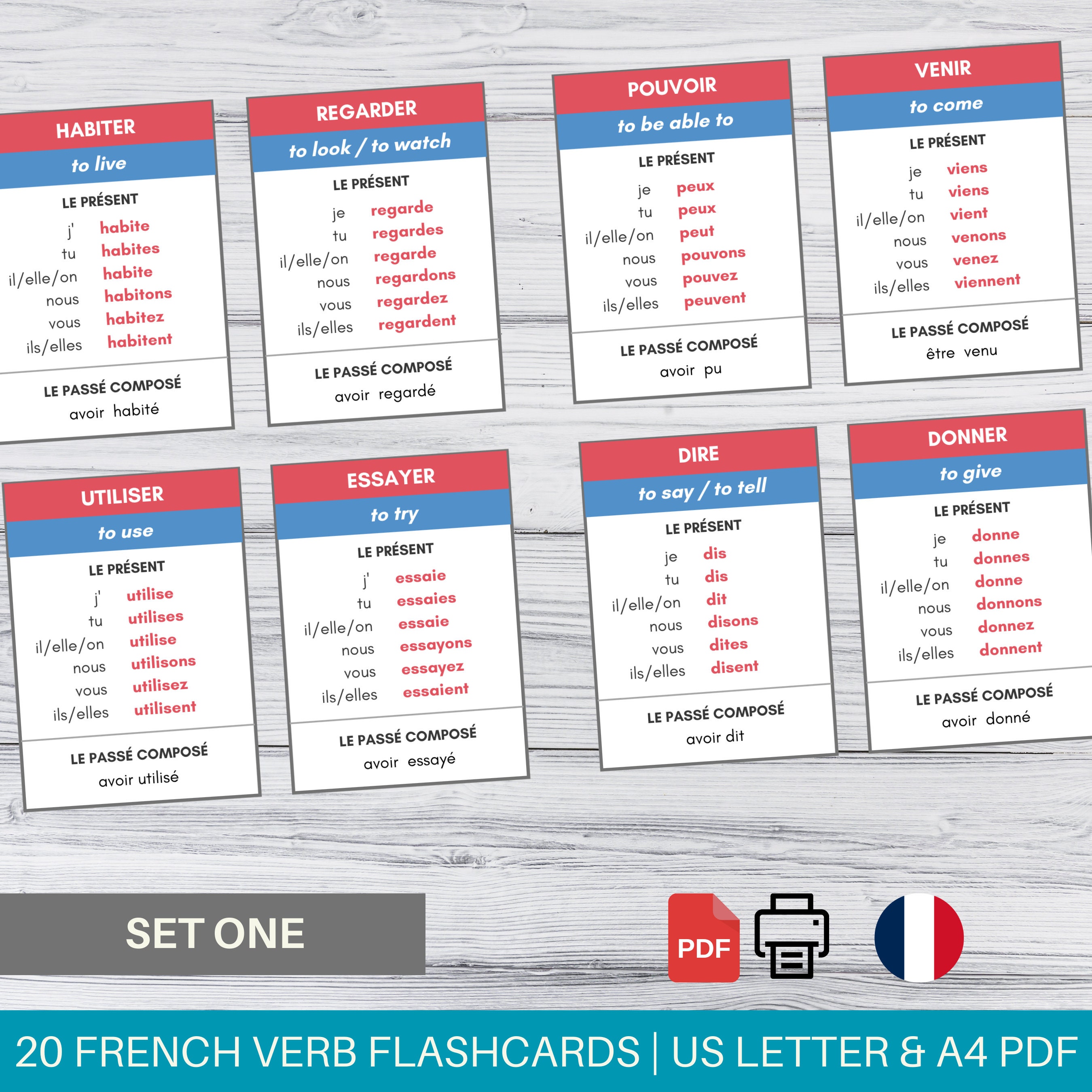 Printable Verbs in French Flash Cards for Home Schooling Learn French ...