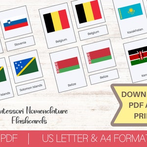 197 World Flags Montessori School 3 Part Flashcards Printable ...