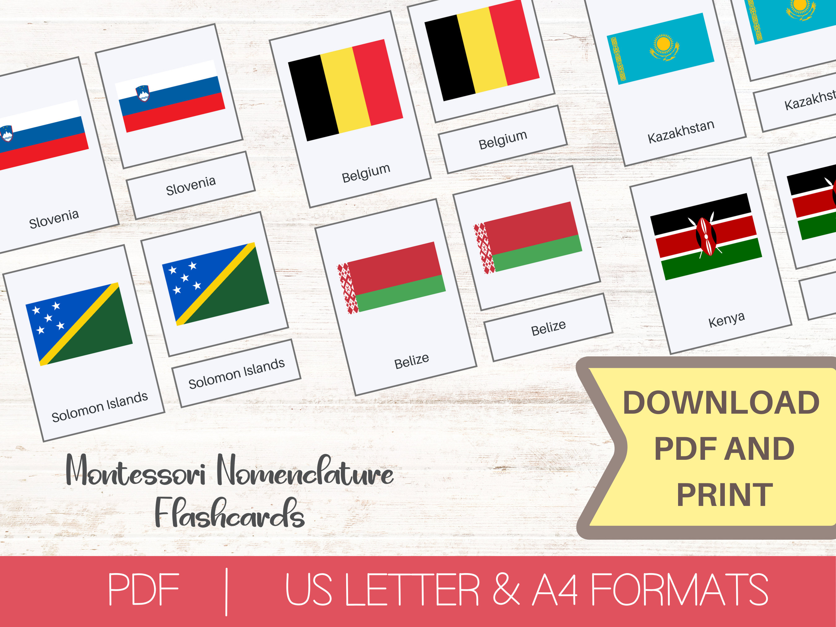 197 World Flags Montessori School 3 Part Flashcards Printable ...