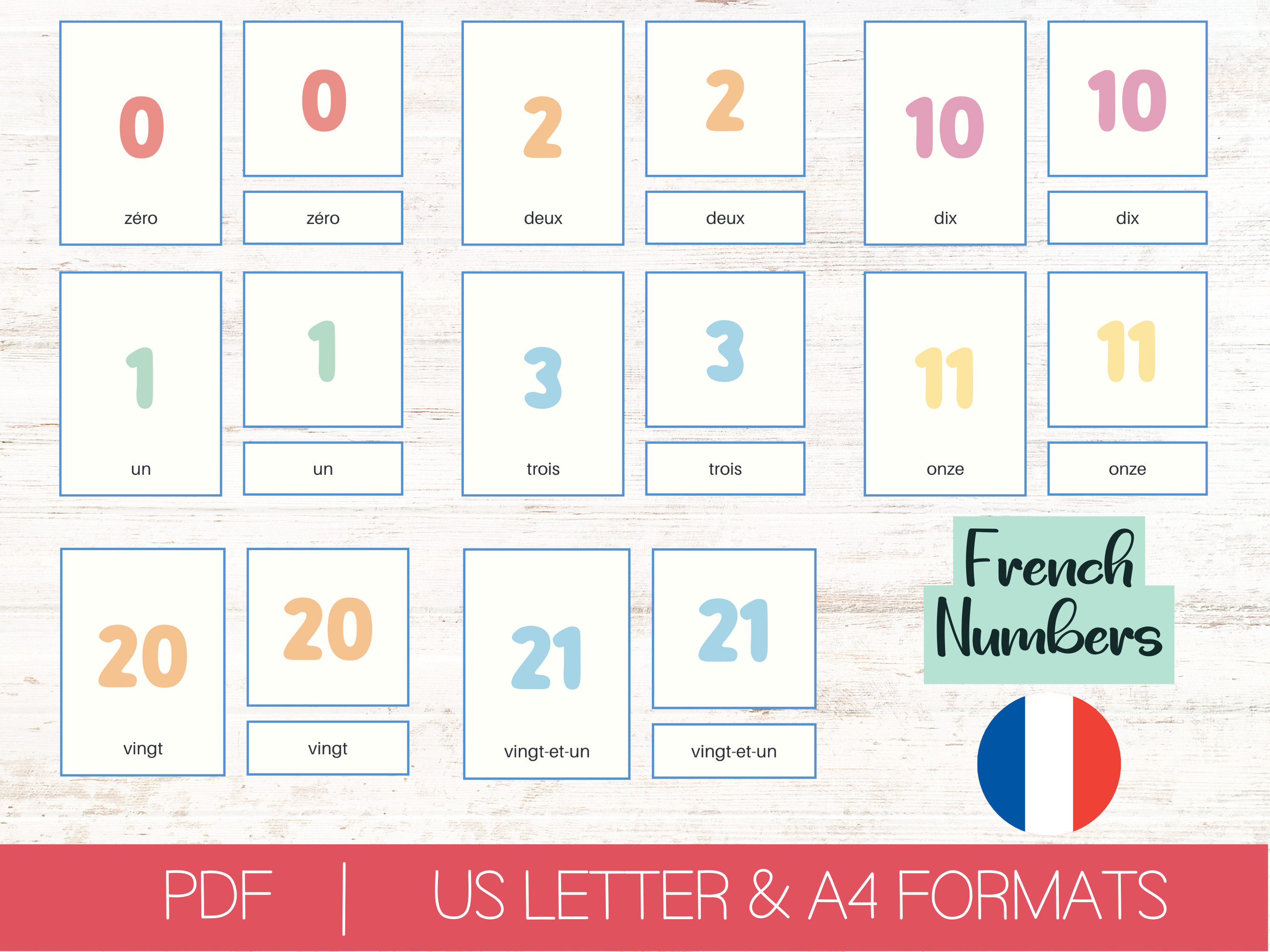 French Numbers Cards | Montessori 3 Part Flashcards | Printable ...