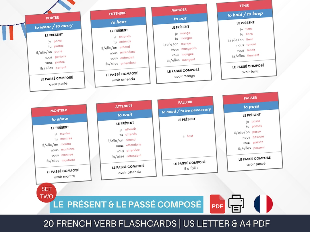 Printable Verbs in French Flash Cards for Home Schooling | Learn French ...