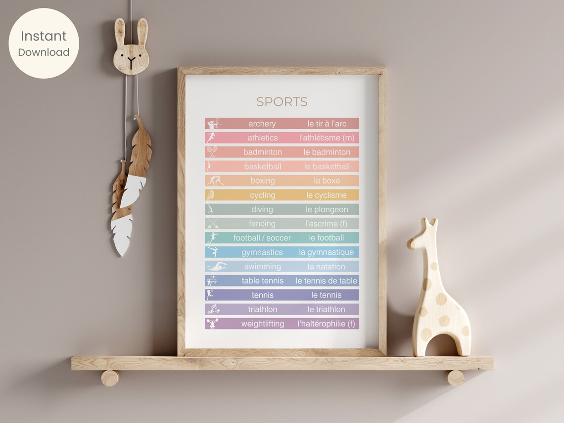 Bilingual Sports in French & English Montessori Printable Educational ...
