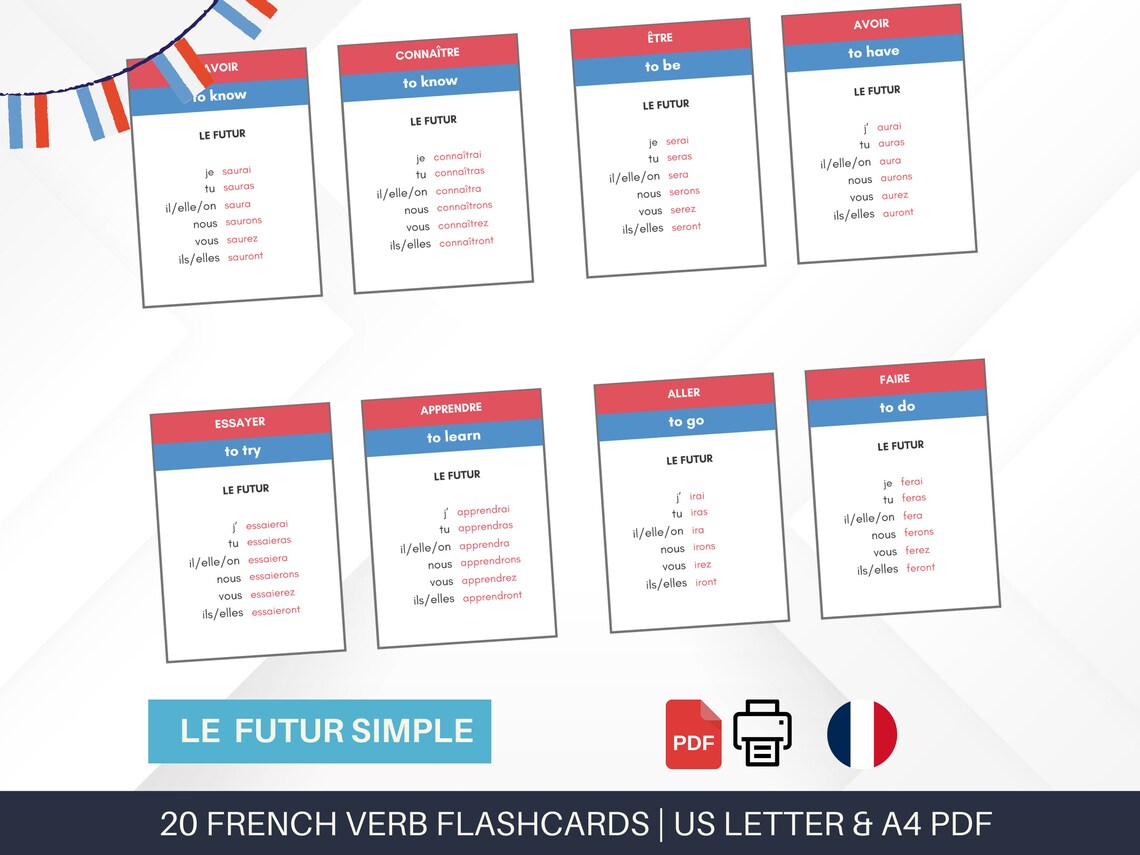 Printable Verbs in French Flash Cards for Home Schooling | Learn French ...