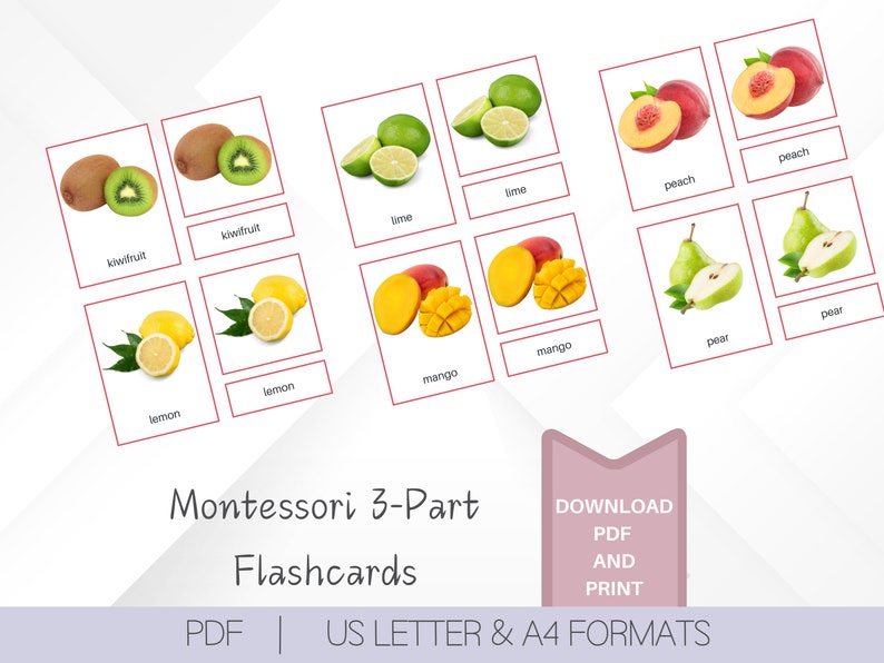25 Fruits Cards | Montessori Printable Flashcards for Home Schooling ...