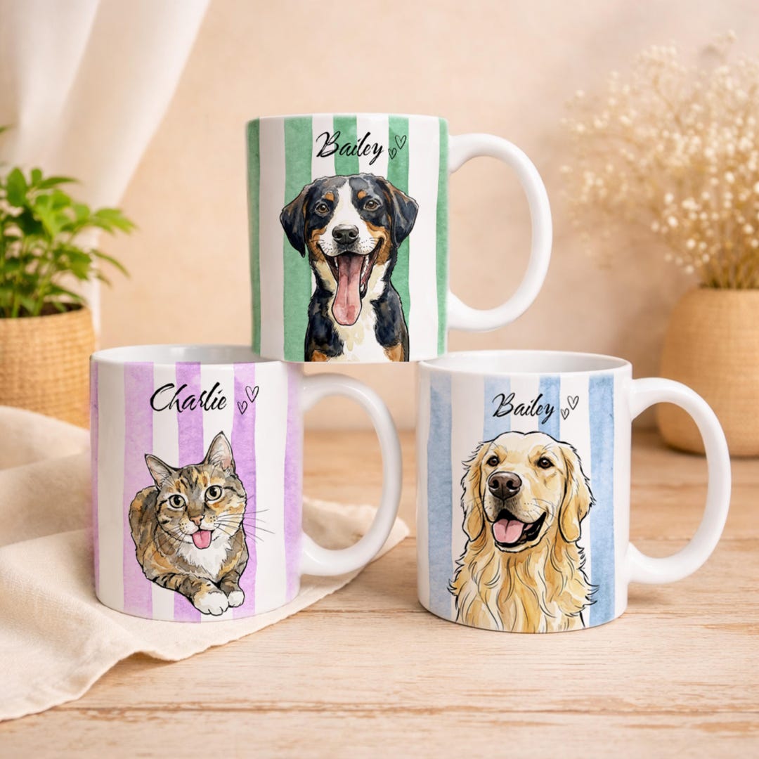 Personalized Pet Mug - Custom Watercolor Pet Portrait - Personalized ...