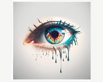 AI Digital Image - Crying Eye in Colour - Etsy