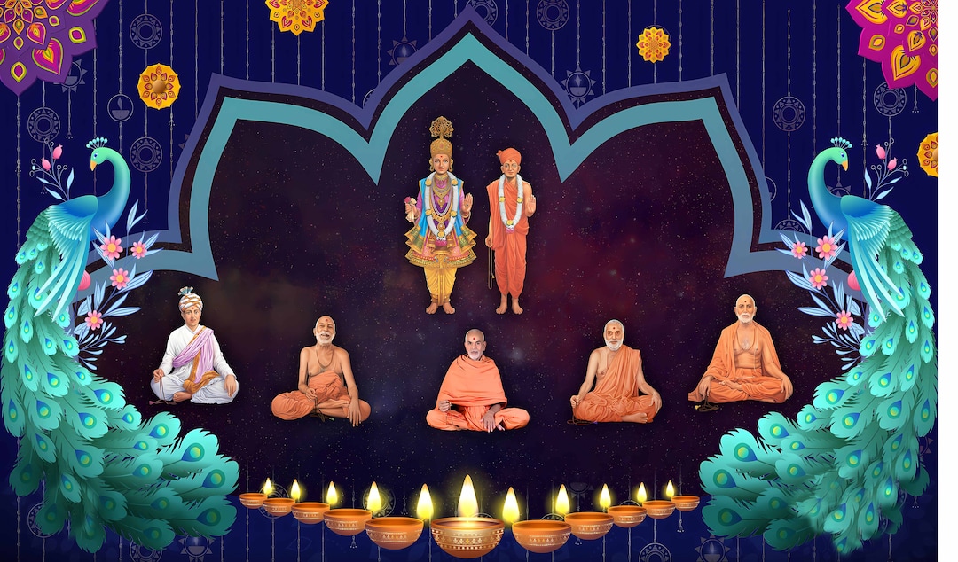 BAPS Sanstha Swaminarayan Bhagwan Design Backdrop Cloth for Pooja ...