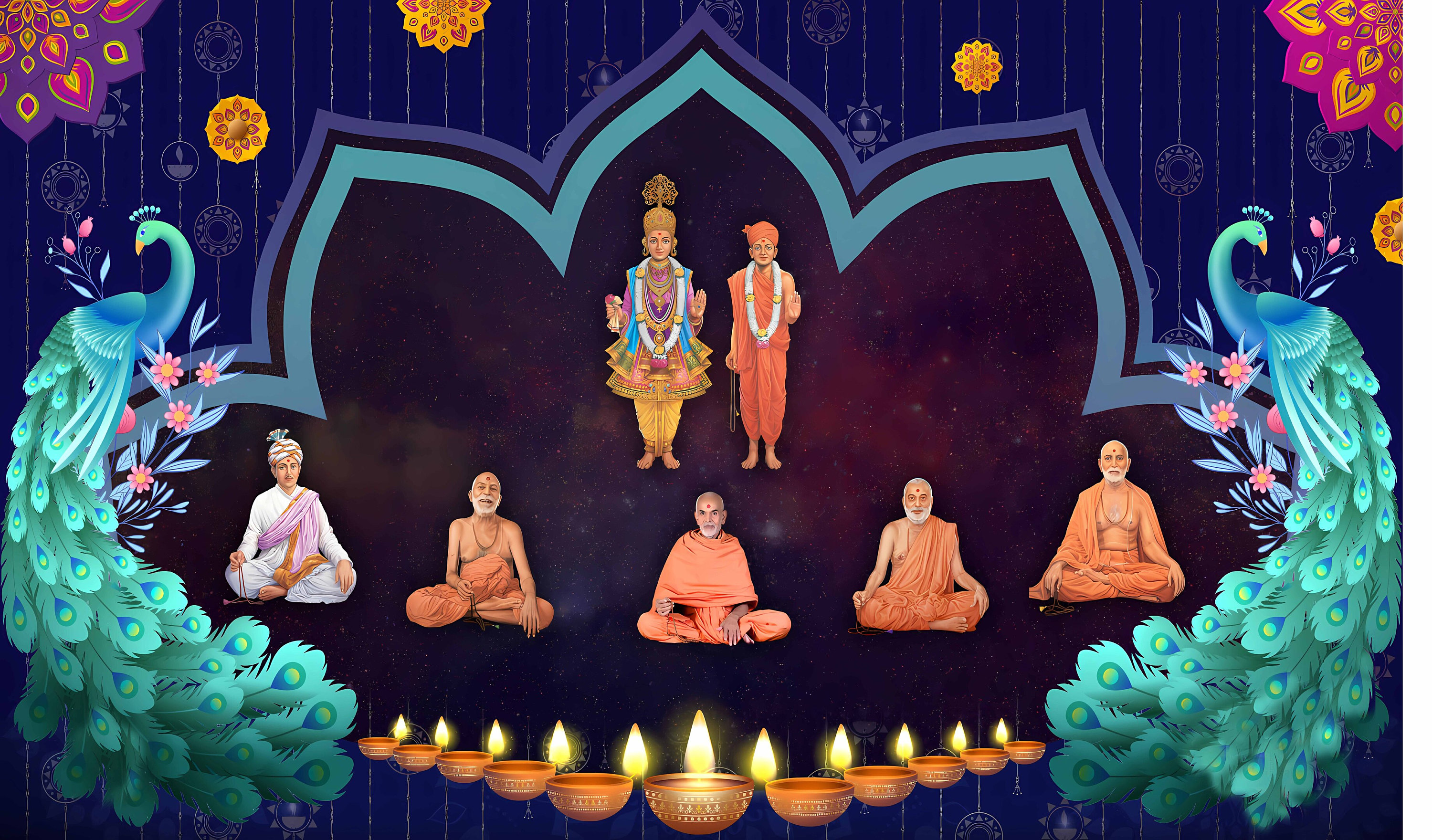 BAPS Sanstha Swaminarayan Bhagwan Design Backdrop Cloth for Pooja ...