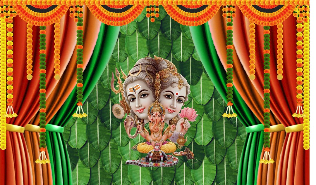 Lord Shiv Parivar Design Backdrop Cloth for Pooja Decoration ...