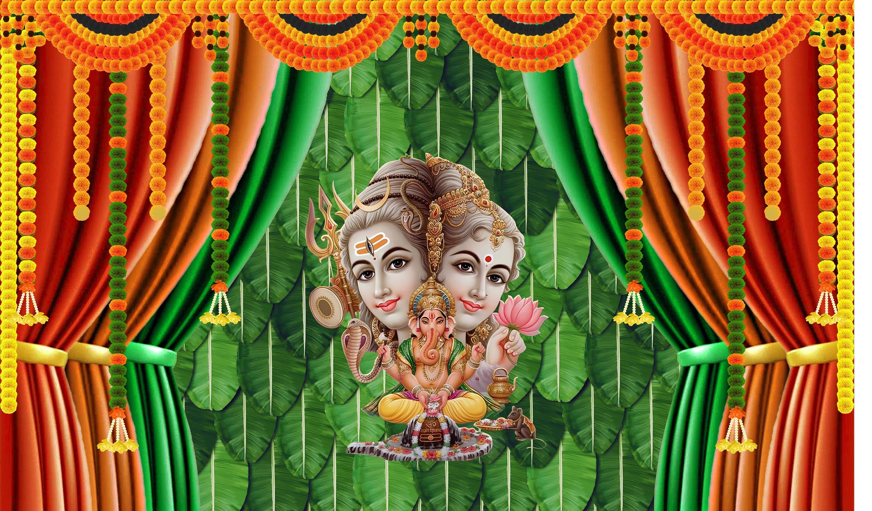Lord Shiv Parivar Design Backdrop Cloth for Pooja Decoration ...