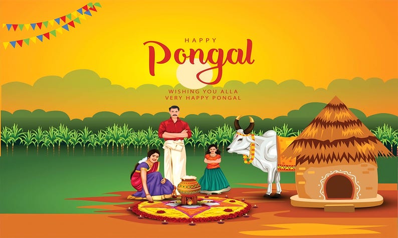 Happy Pongal Festival Design Backdrop Cloth for Pooja Decoration ...