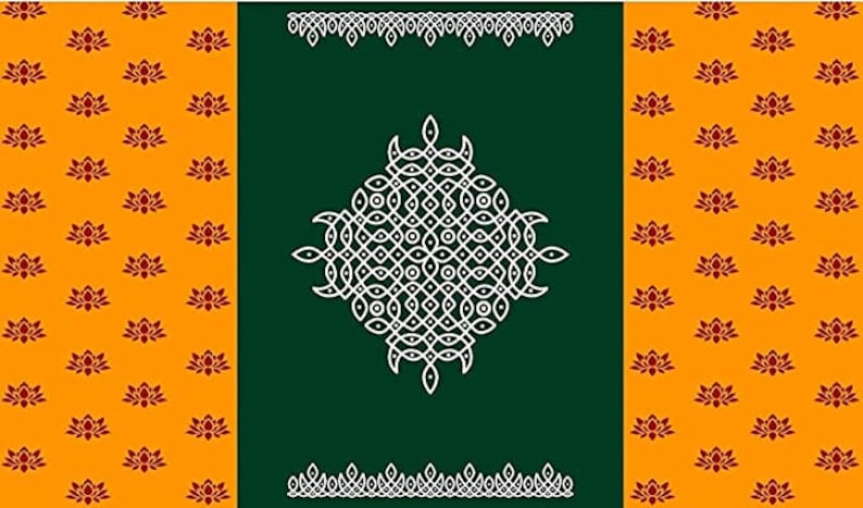 Yellow Red Lotus With Green Kollam Design Decoration Backdrop Cloth for ...