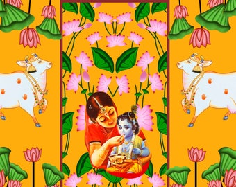 Lord Radha Krishna Design Backdrop Cloth for Pooja Decoration ...
