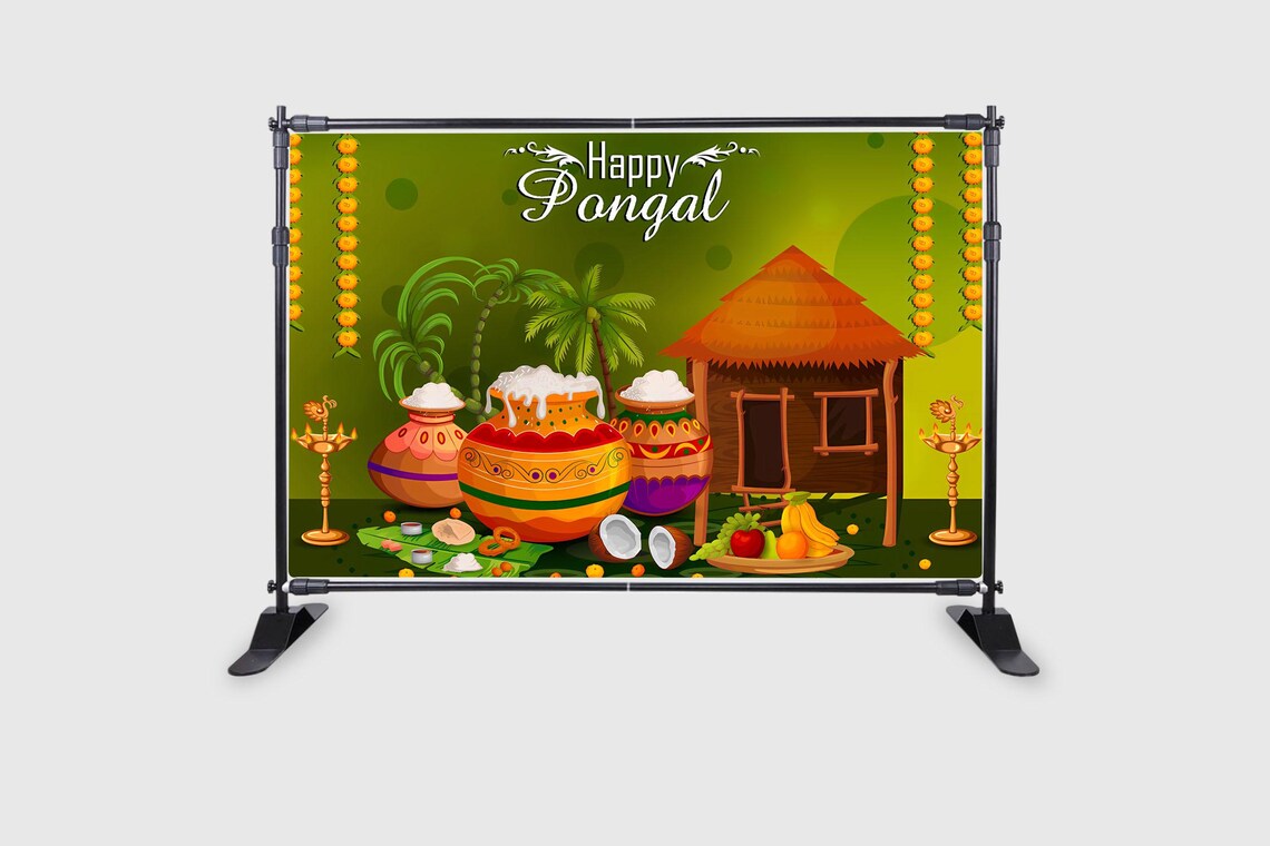 Happy Pongal Festival Design Backdrop Cloth for Pooja Decoration ...