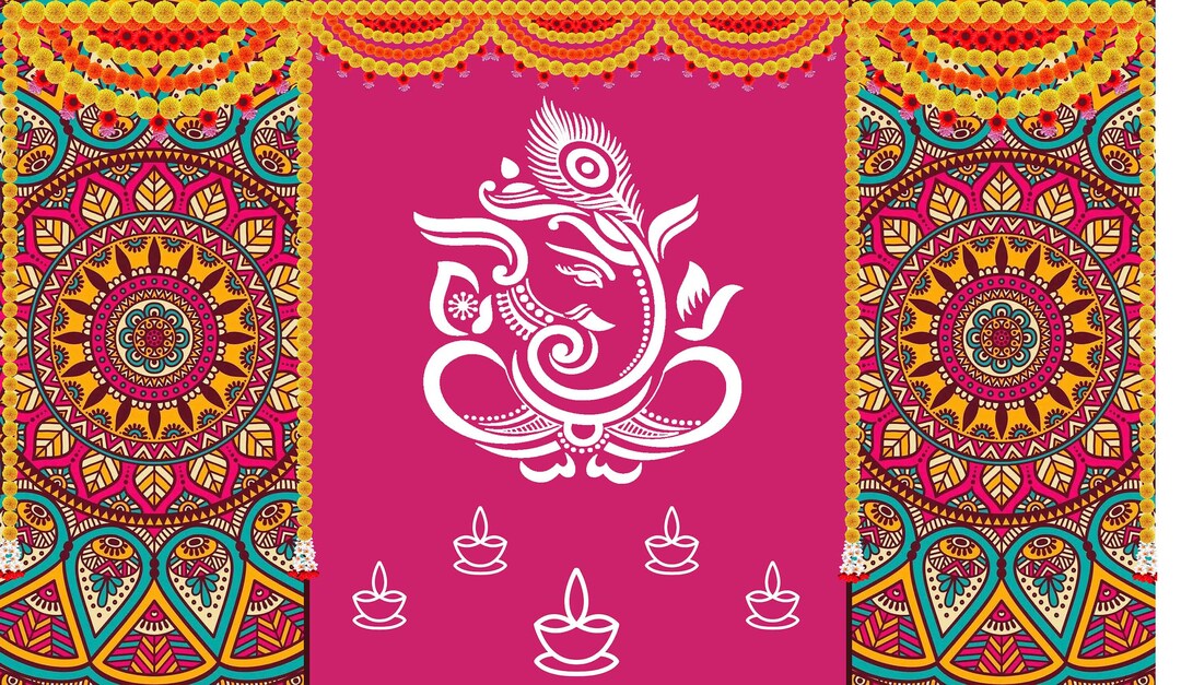 Indian Tradition Hanging Flower With Rangoli (muggu) and GANESH JI ...