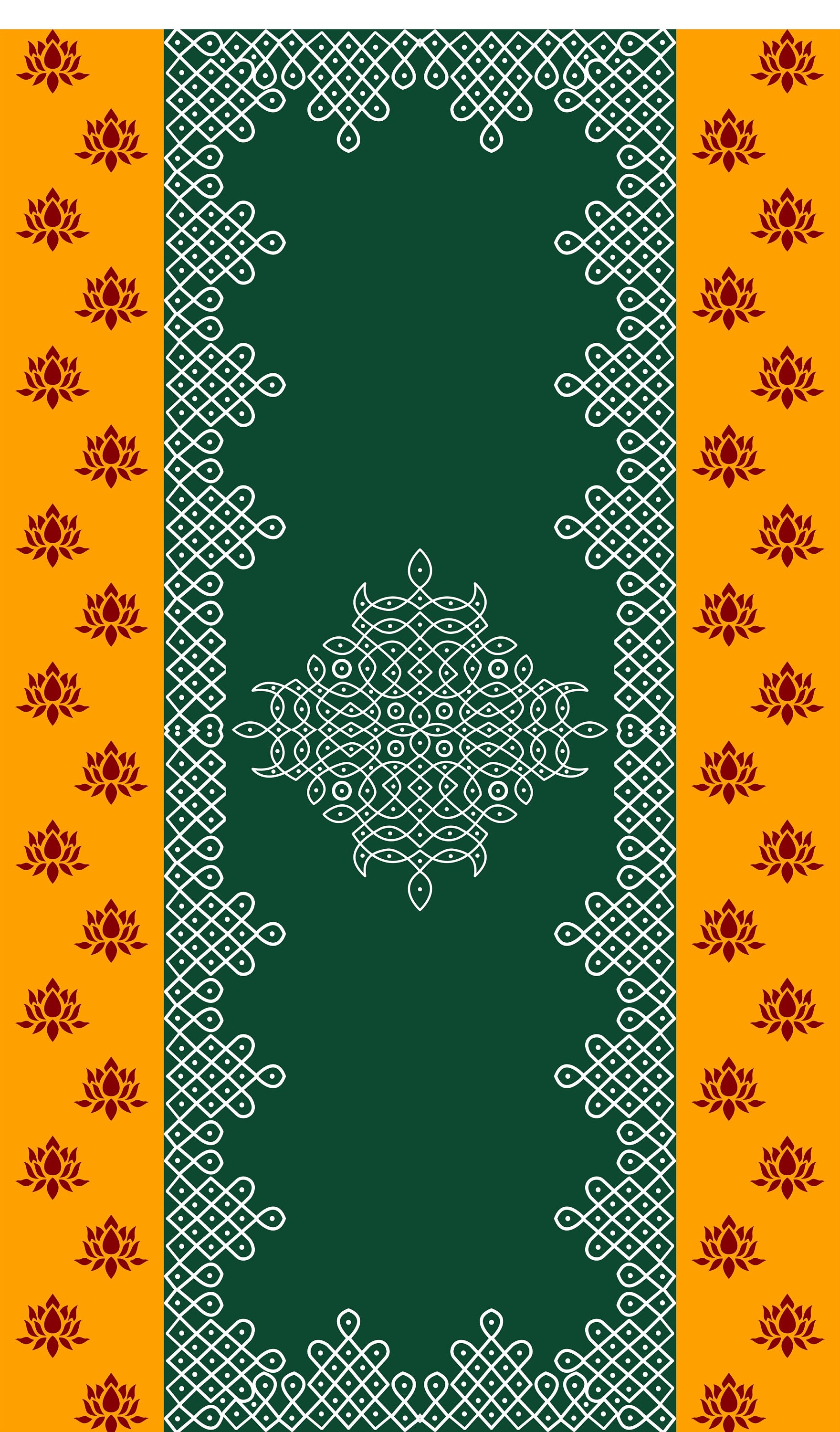 Yellow Red Lotus With Green Kollam Design Backdrop for Pooja Decoration ...