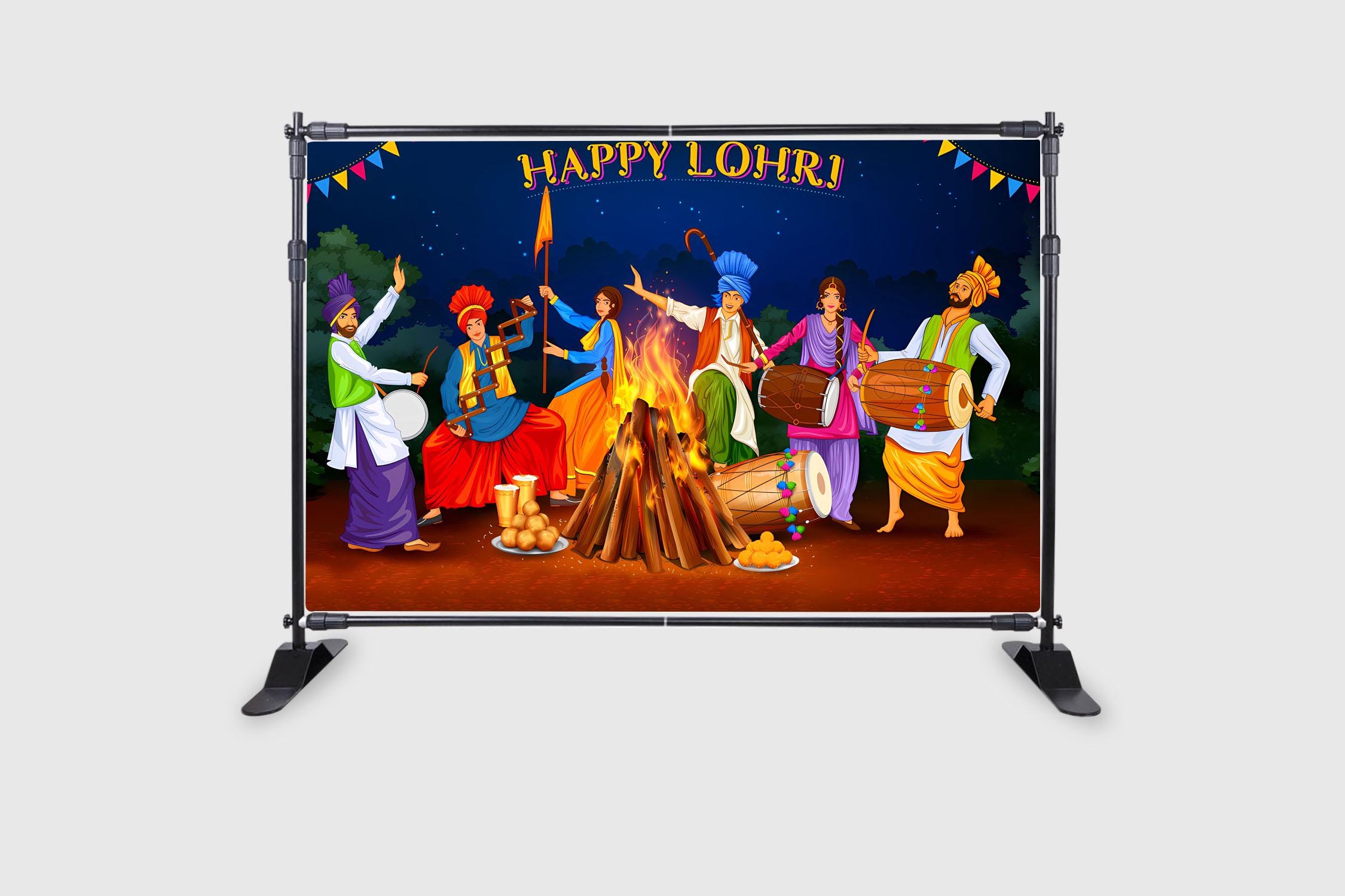 Happy Lohri Festival Design Backdrop Cloth for Pooja Decoration ...