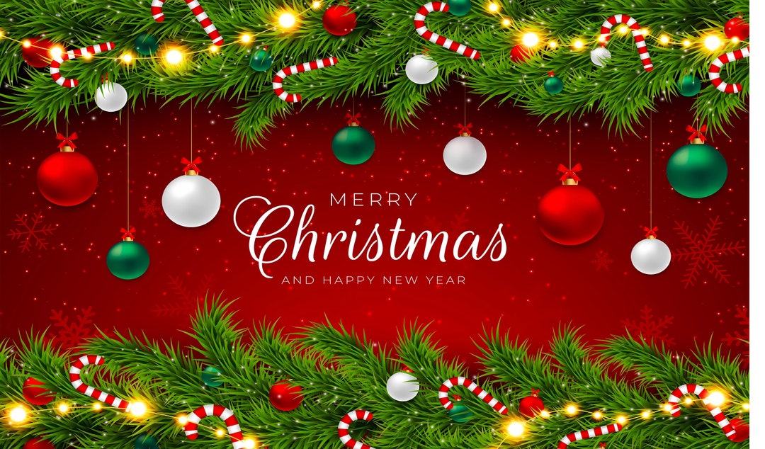 Merry Christmas & Happy New Year Backdrop Red Plaid Christmas ...