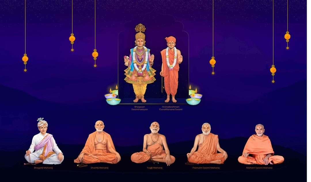 BAPS Sanstha Swaminarayan Bhagwan Design Backdrop Cloth for Pooja ...