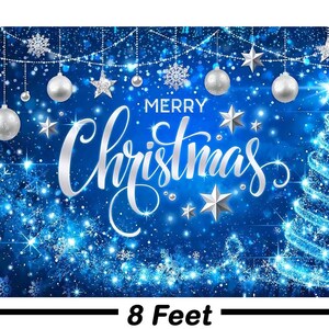 Blue Merry Christmas Backdrop Glitter Bokeh Sparkle Snowflake ...