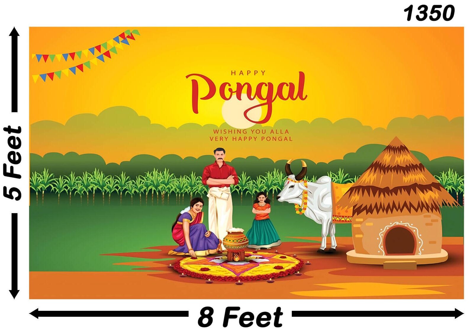 Happy Pongal Festival Design Backdrop Cloth for Pooja Decoration ...
