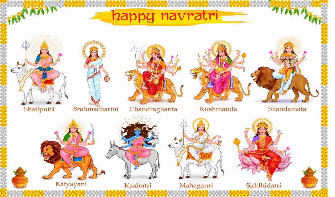 Goddess Navdurga Nine Devi for the Celebration of Navratri Design ...