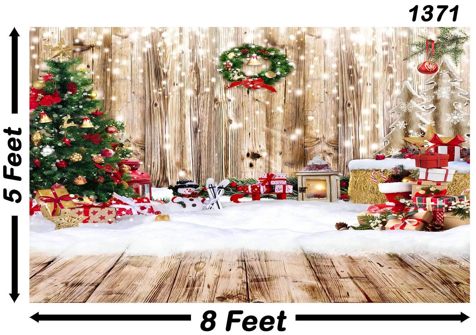 Christmas Backdrop Rustic Wood Snow Backdrop Christmas Tree Gifts ...
