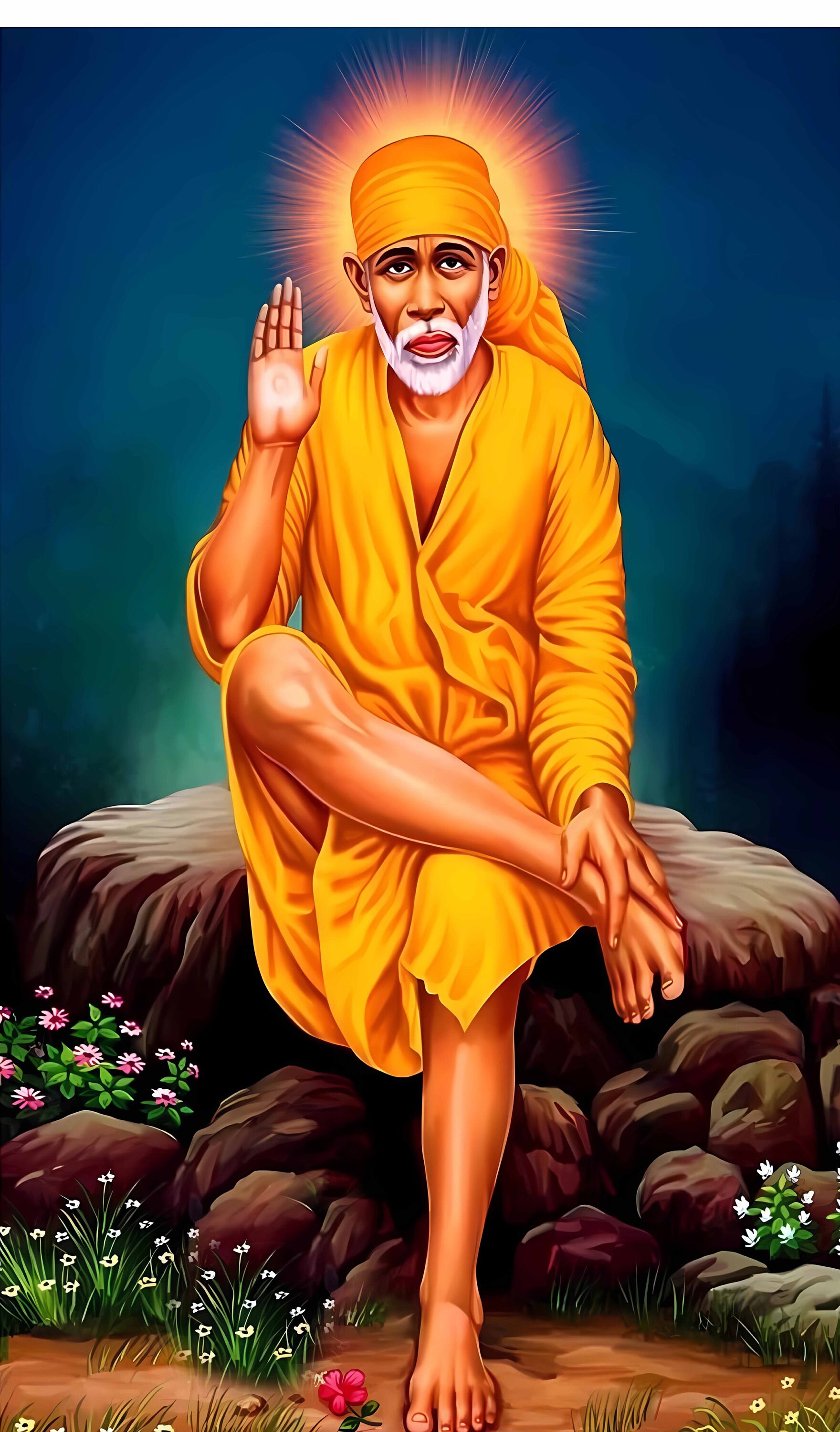 Shree Shirdi Sai Baba Om Sai Nath Design Backdrop Cloth for Pooja Decoration Traditional ...