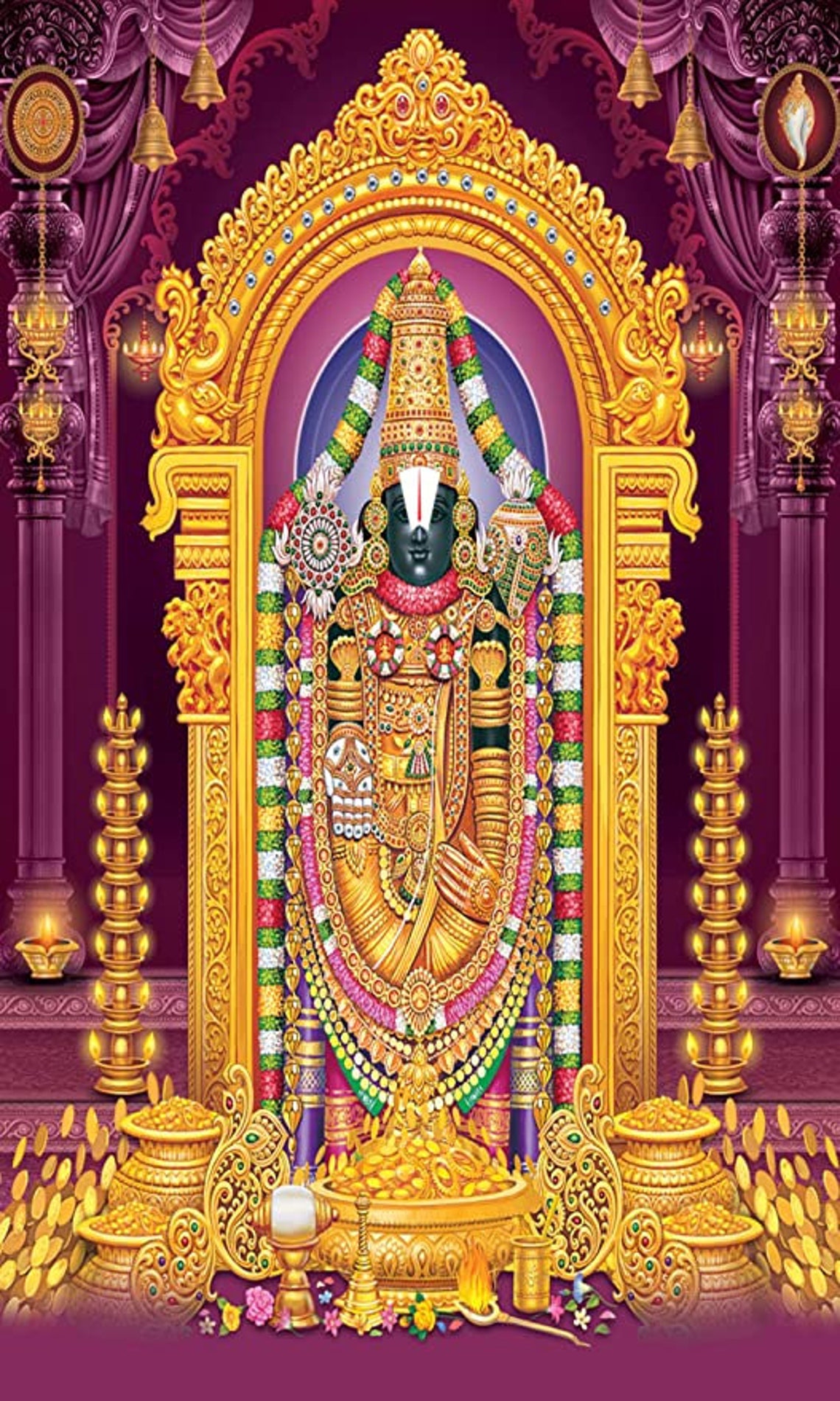 Tirupati Balaji - Lord Venkateswara Religious Backdrop Curtain for ...