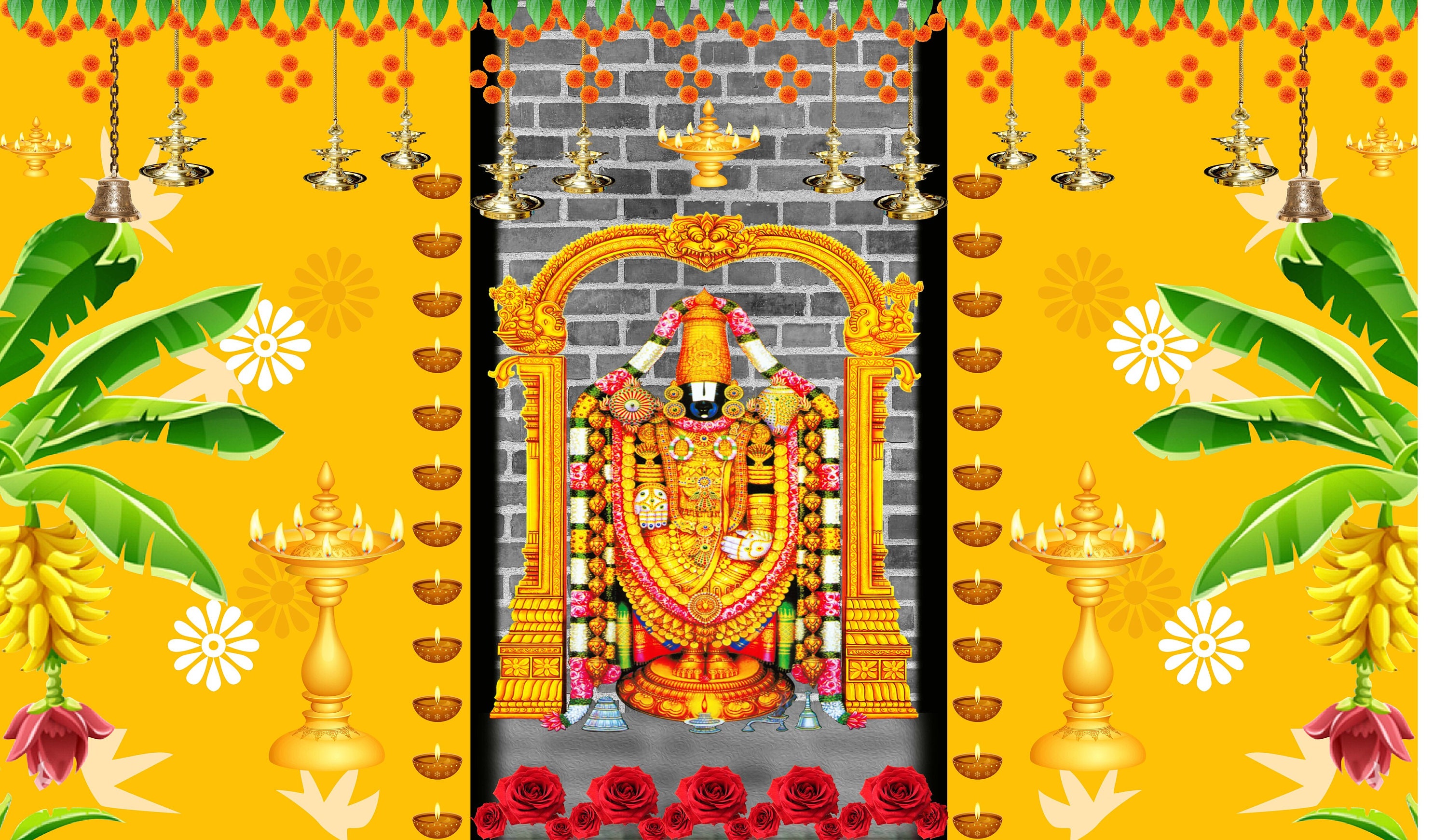 Banana Tree and Diya With Lord Balaji Venkateshwara Swami Design ...