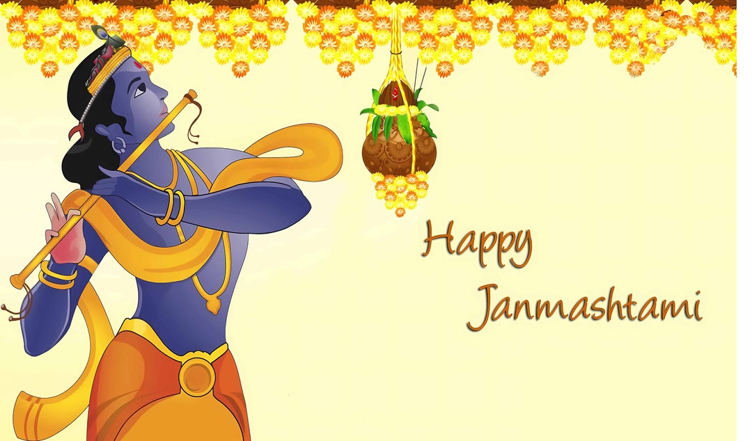 Garlands With Matuki and Krishnaji Design Backdrop Cloth for Pooja ...