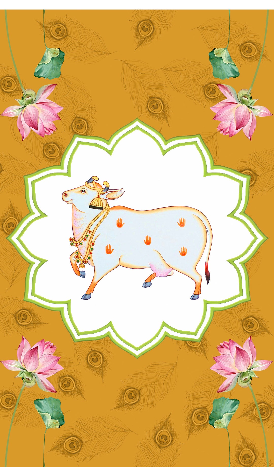 Gomatha With Lotus Flower Design Backdrop Cloth for Pooja Decoration ...