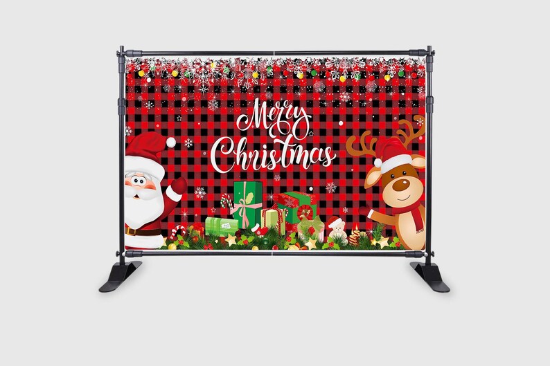 Merry Christmas Backdrop Red Plaid Christmas Background Reindeer Santa ...