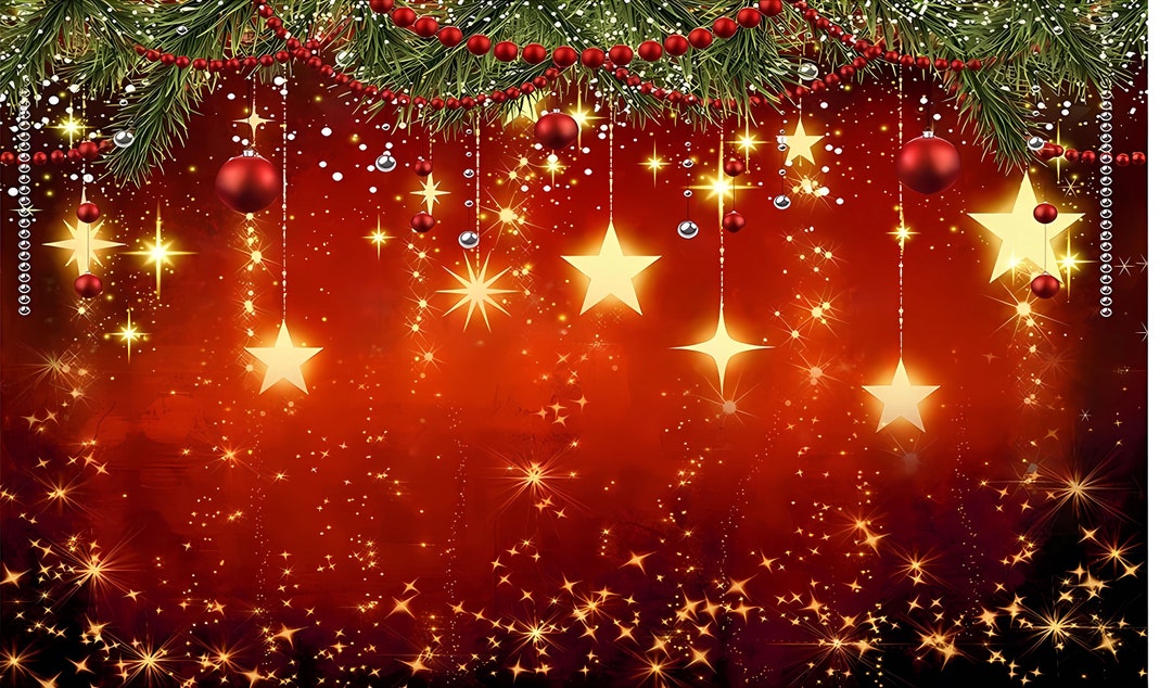 Christmas Backdrops Red Ball Theme Shining Stars Background New Year ...