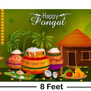 Happy Pongal Festival Design Backdrop Cloth for Pooja Decoration ...